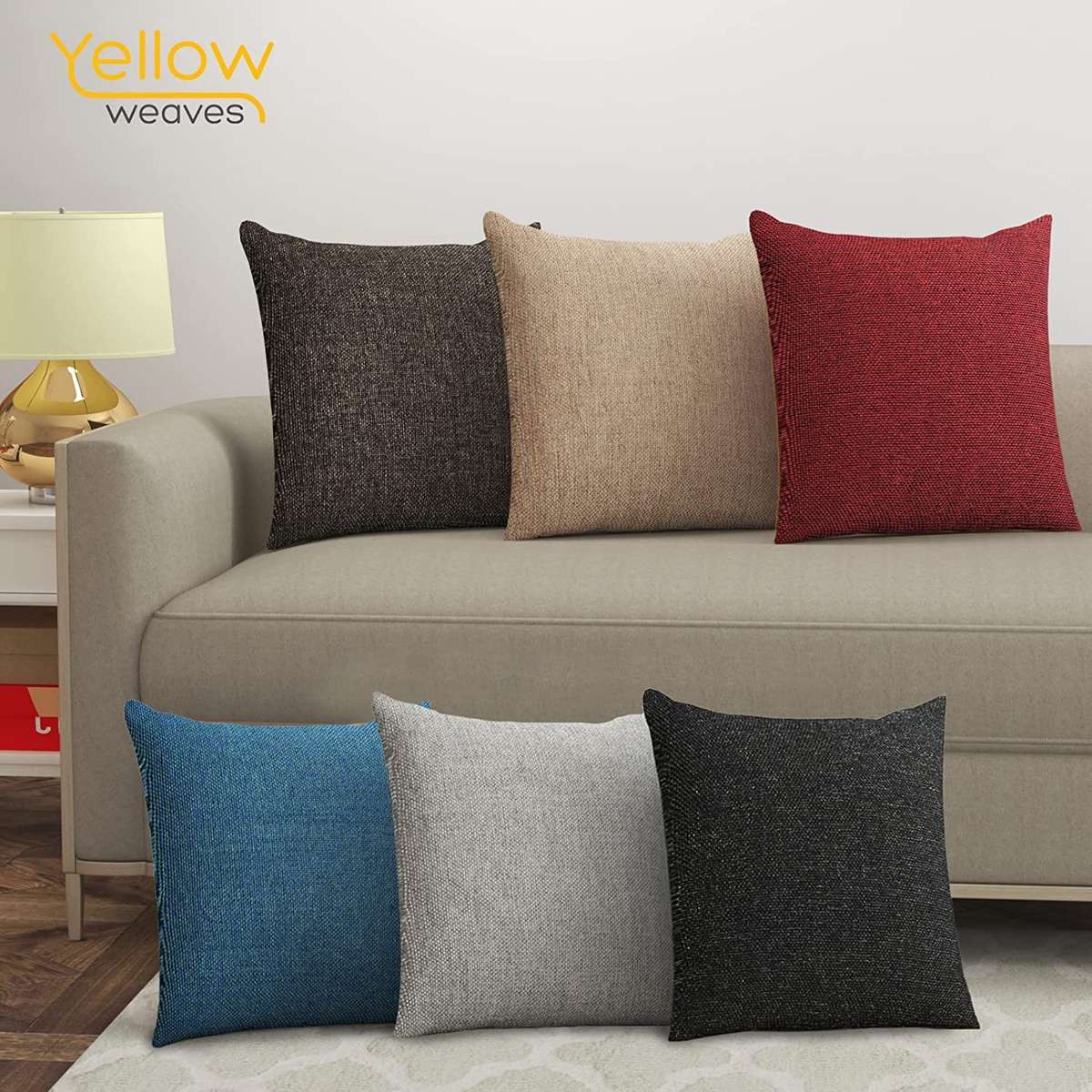 Yellow Weaves Jute Texture Cushion Covers, 16 X 16 Inches, Grey, Set of 5