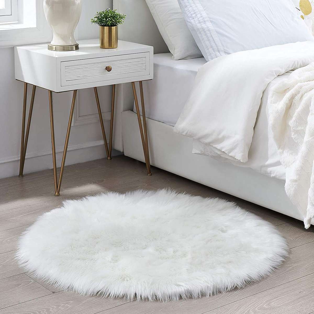 CottonFry Faux Sheepskin Fur Area Rugs Round Fur Throw Rug Floor Mat ...