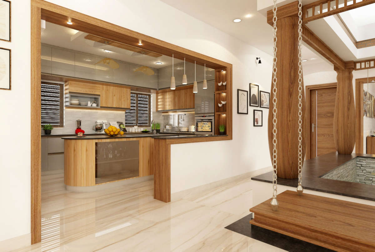 Ceiling, Kitchen, Lighting, Storage Designs by Interior Designer Ajmal Habeeb, Thrissur | Kolo