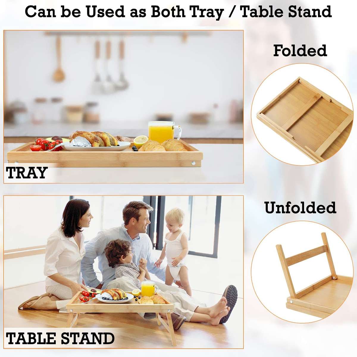 HOKIPO Wooden Breakfast Tray | Bed Tray Table For Food| Foldable ...