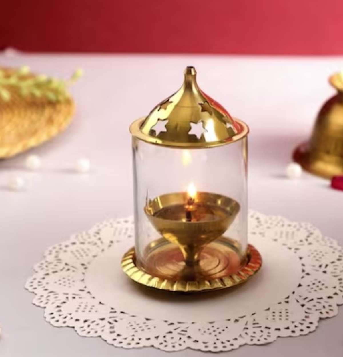 Borosil Glass Akhand Diya Brass Diya