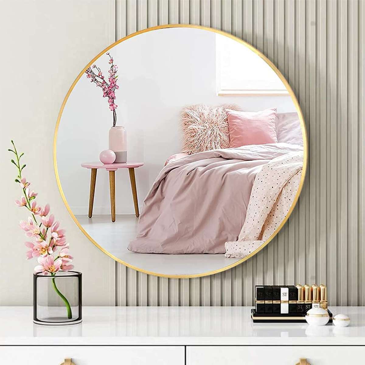 ArtKart Design Valley Round Wall Mirror Modern Design Metal Frame HD ...