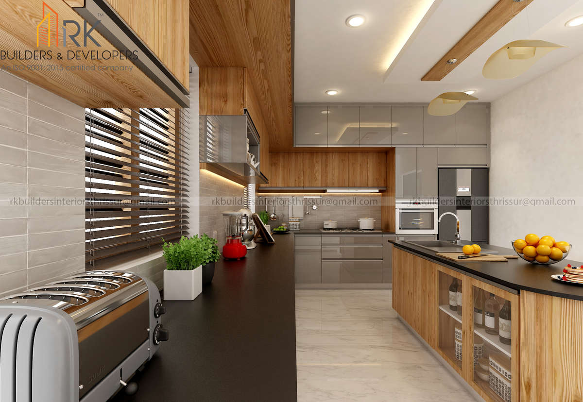 Ceiling, Kitchen, Lighting, Storage Designs by Interior Designer Ajmal Habeeb, Thrissur | Kolo