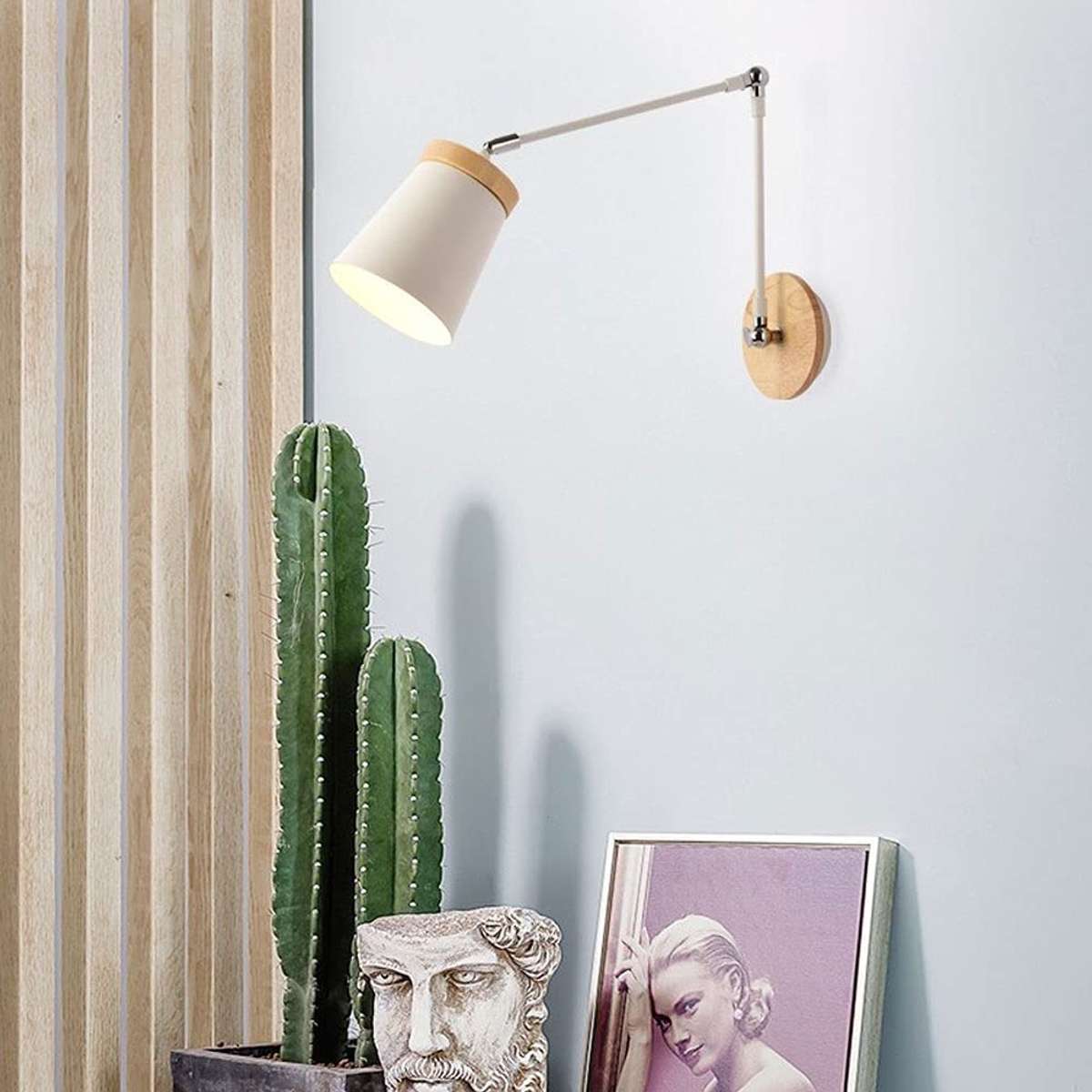 Swing Arm Wall Light Adjustable Wood Wall Lamp, Modern Wall Sconce ...