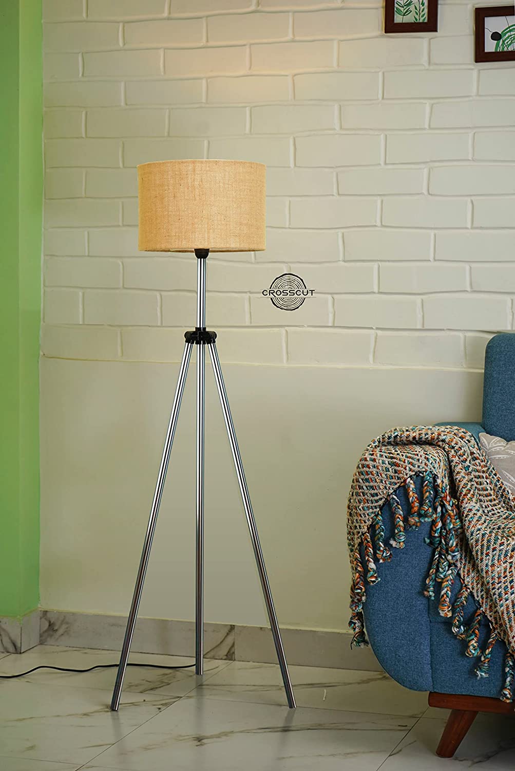 Crosscut Furniture Stainless Steel Metal Floor Lamp (Natural Jute)