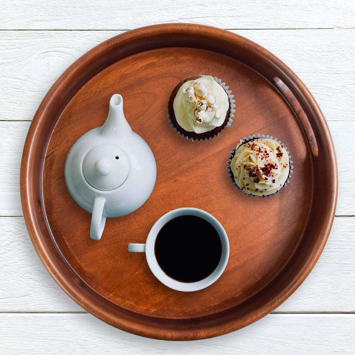 BRICK BROWN ® Handcrafted Premium Mahogany Finish Round Wooden Serving ...