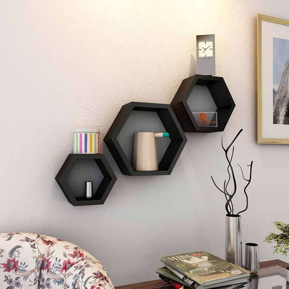 Techhark Wall Shelf, Home Décor Hexagonal Shape MDF (Medium Density ...