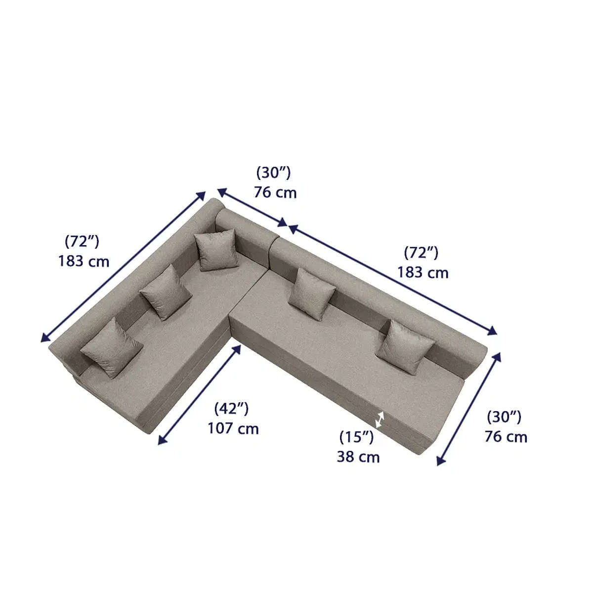 Flipper L - Shape Sofa Cum Bed 6 Seater (3 Seater + Left Aligned Chaise) - Omega Pearl