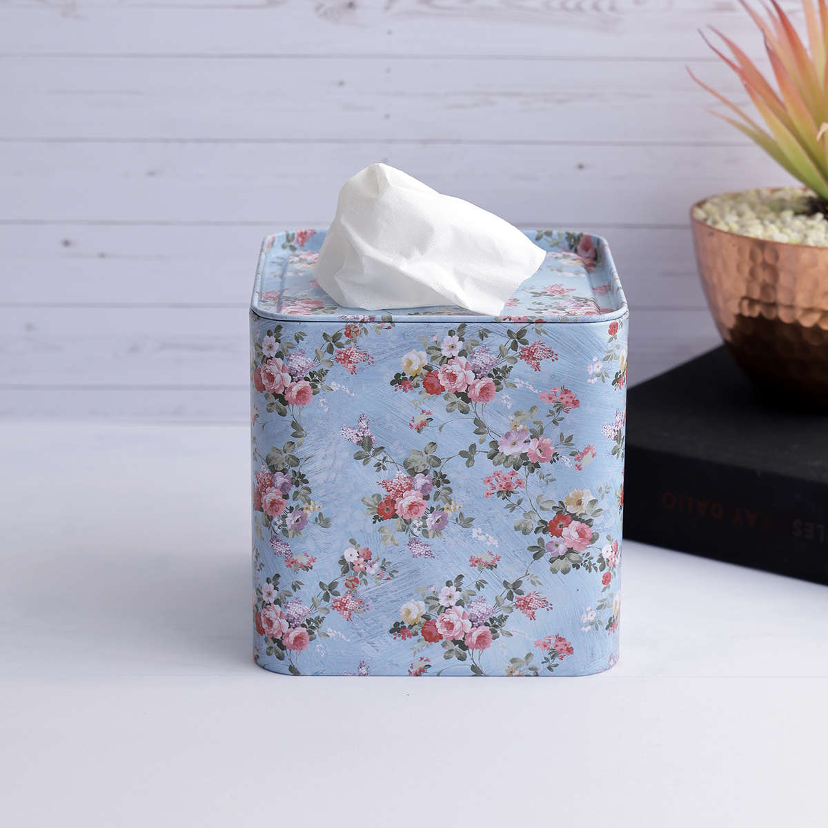 Square Blue Floral tissue box