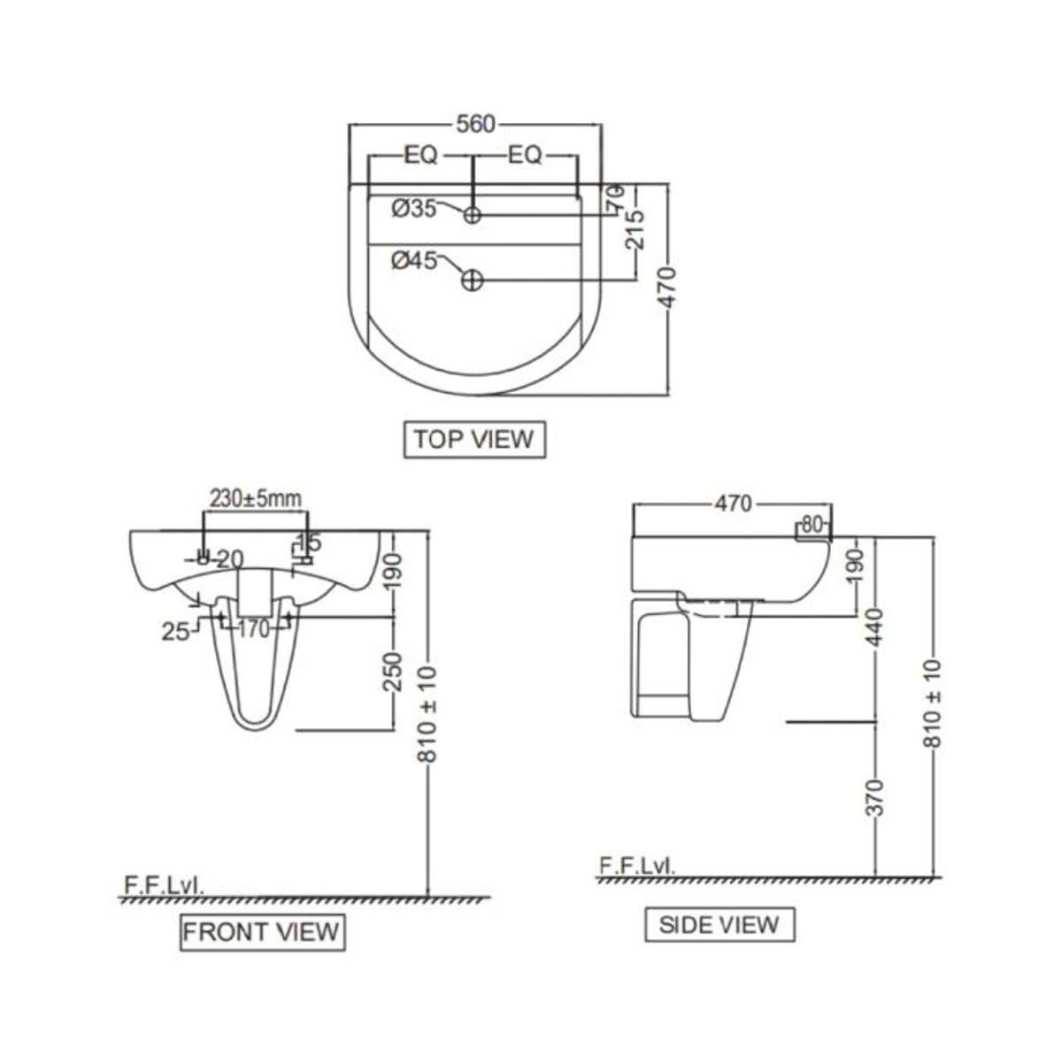 Jaquar Rectangle Shaped Wall Hung Basin With Half Pedestal ARS-WHT-39801
