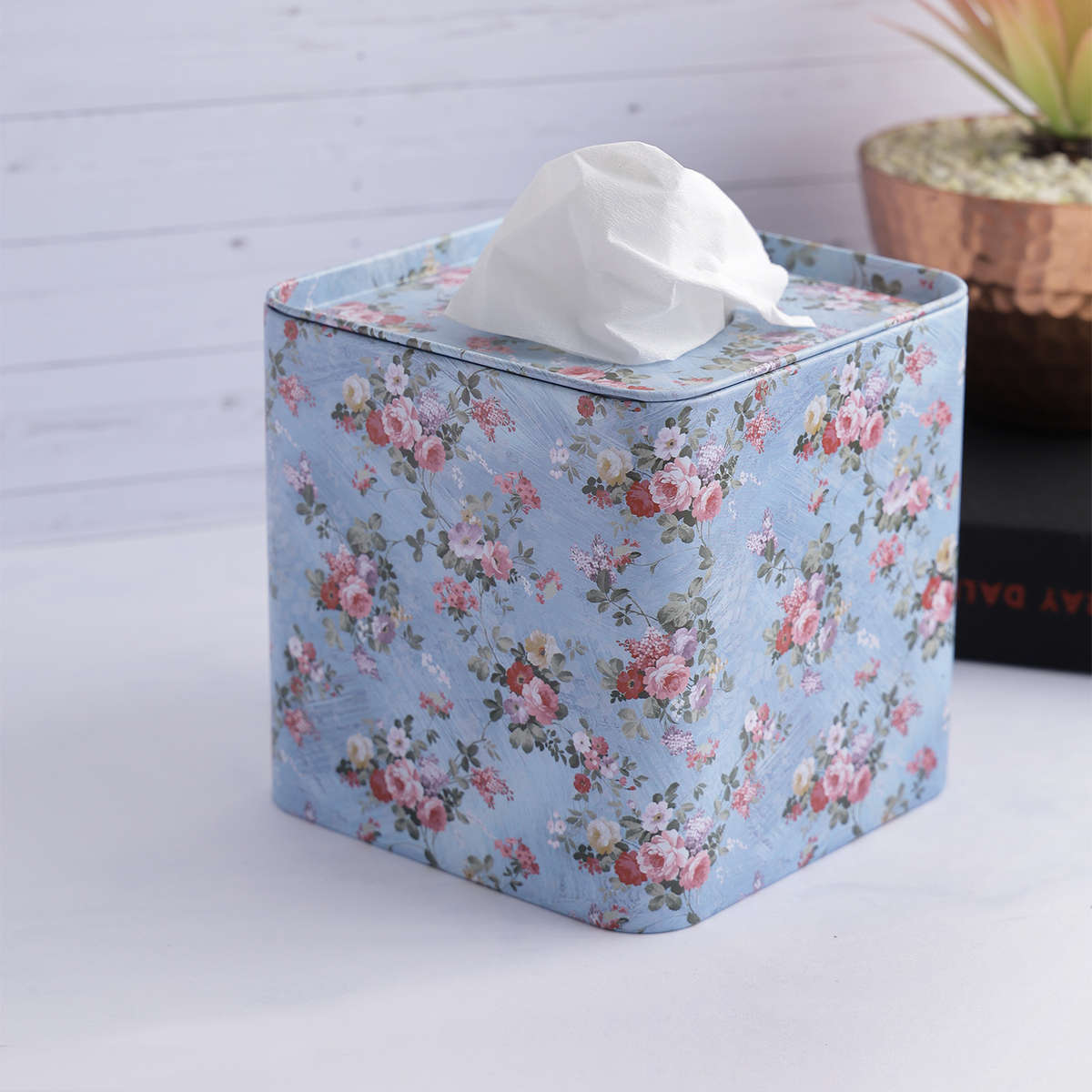 Square Blue Floral tissue box