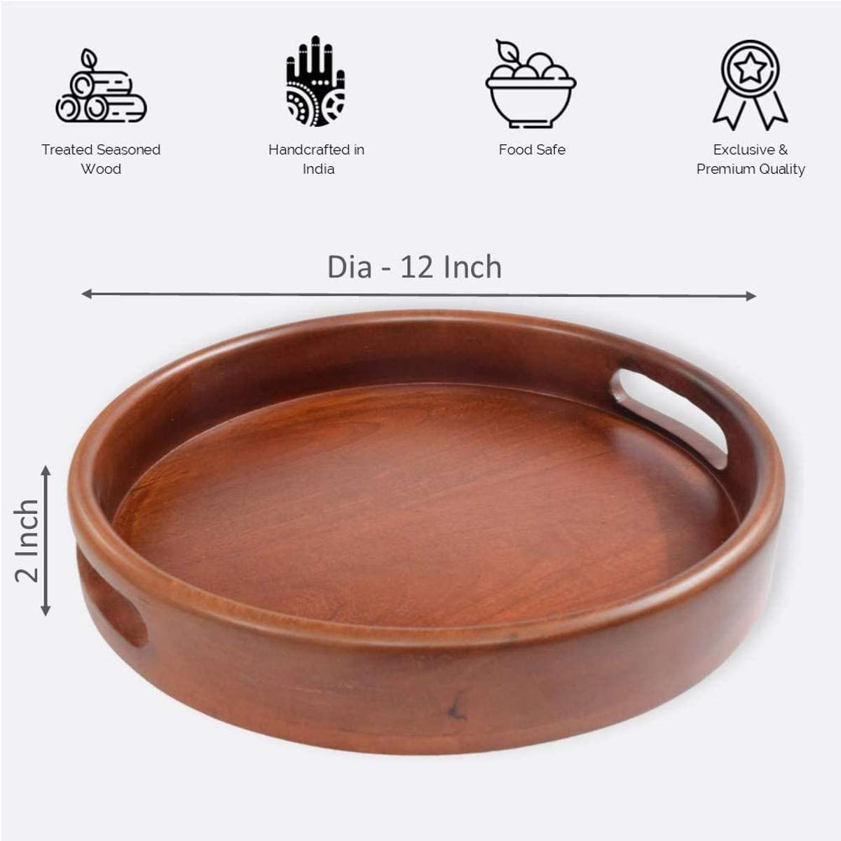 BRICK BROWN ® Handcrafted Premium Mahogany Finish Round Wooden Serving ...