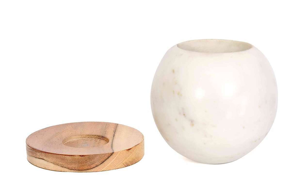 POSH N PLUSH Ball Marble Planter with Wooden Base Pots for Plants Home ...